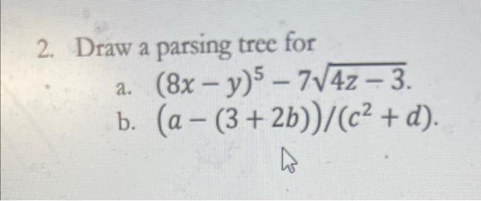 Solved a. 2. Draw a parsing tree for (8x - y)5 – 7742 - 3. | Chegg.com