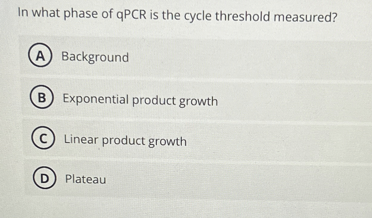 Solved In what phase of qPCR is the cycle threshold | Chegg.com