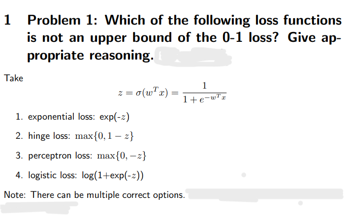 Solved 1 ﻿Problem 1: Which of the following loss functionsis | Chegg.com