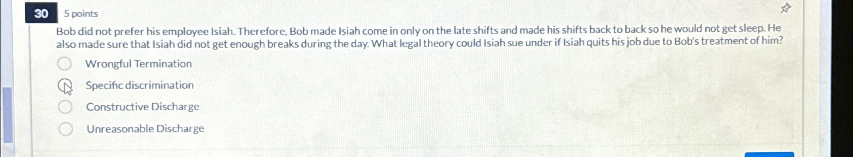Solved 5 ﻿pointsBob did not prefer his employee Isiah. | Chegg.com