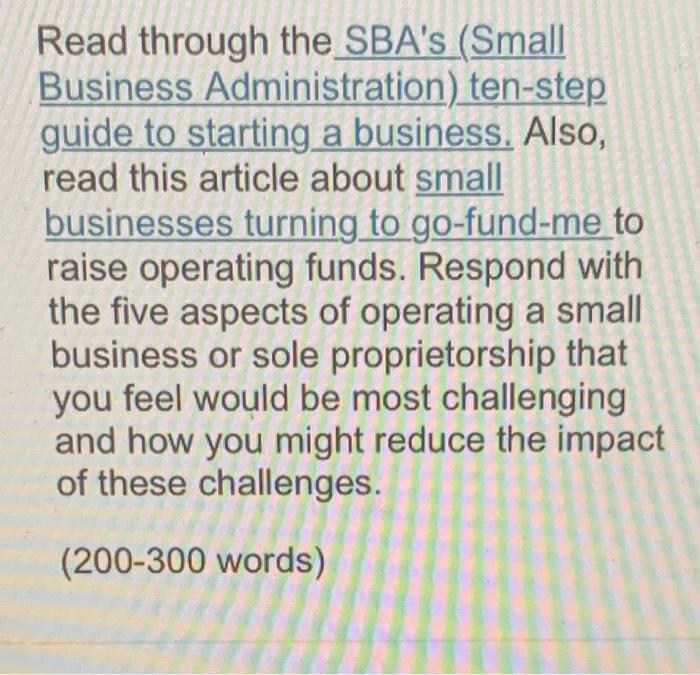 Solved Read through the SBA's (Small Business | Chegg.com