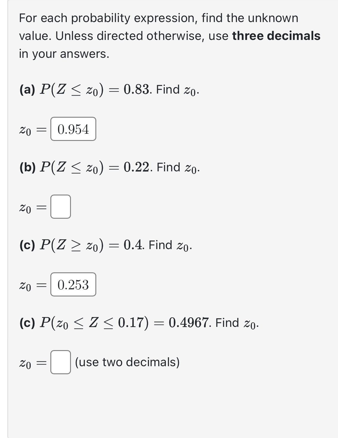 Solved For each probability expression, find the | Chegg.com
