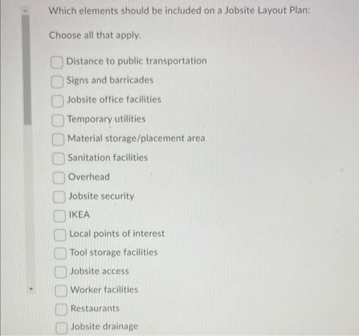 Solved Which elements should be included on a Jobsite Layout | Chegg.com