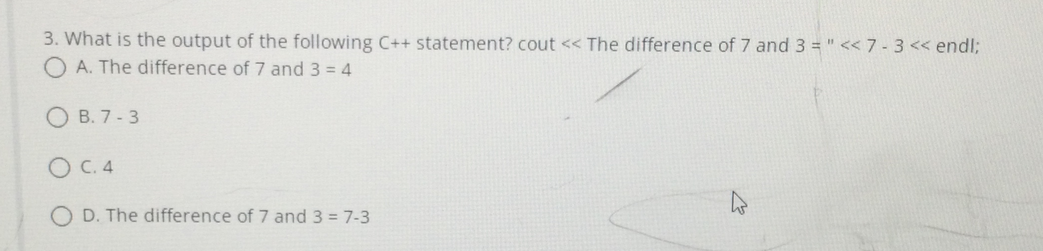 Solved What is the output of the following C++ ﻿statement? | Chegg.com