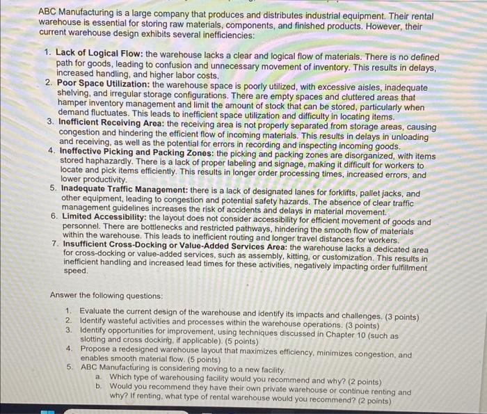 Solved ABC Manufacturing is a large company that produces | Chegg.com