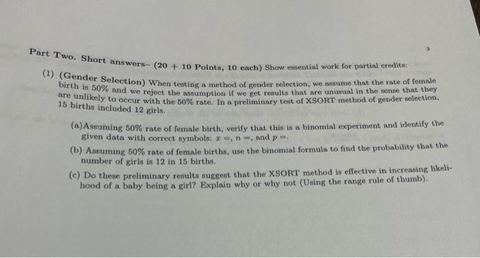 Solved Part Two. Short answers- (20+10 Points, 10 each ) | Chegg.com