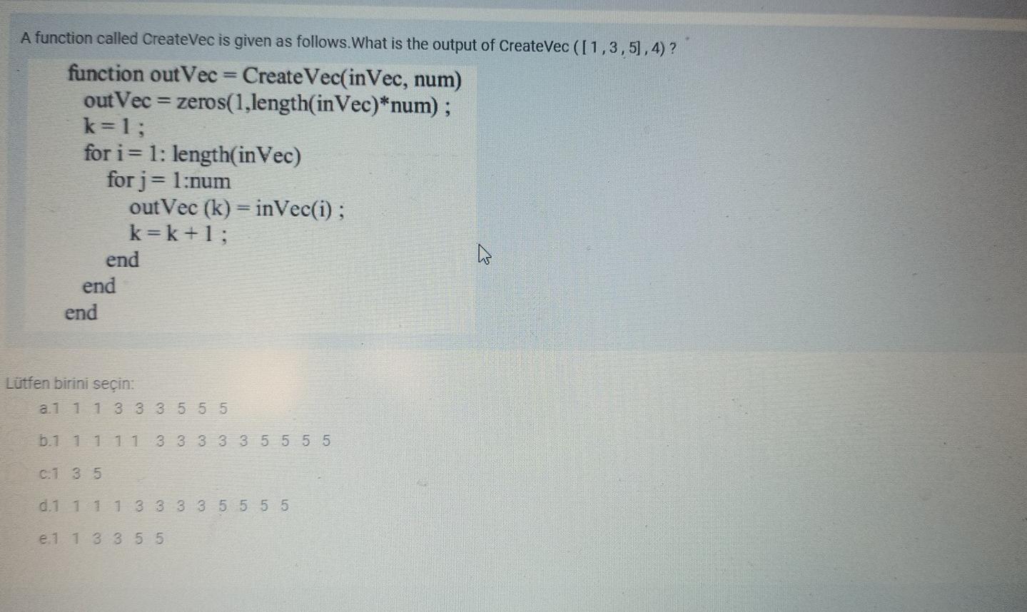 Solved A Function Called Create Vec Is Given As Follows 