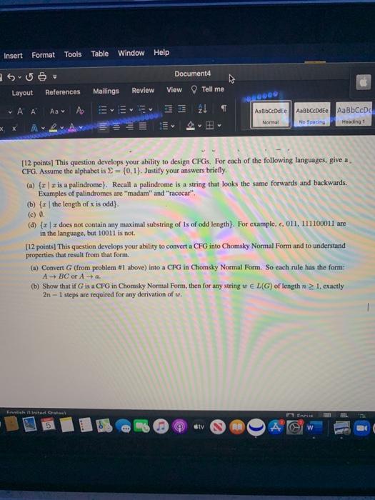 Solved Insert Format Tools Table Window Help Document Layout | Chegg.com