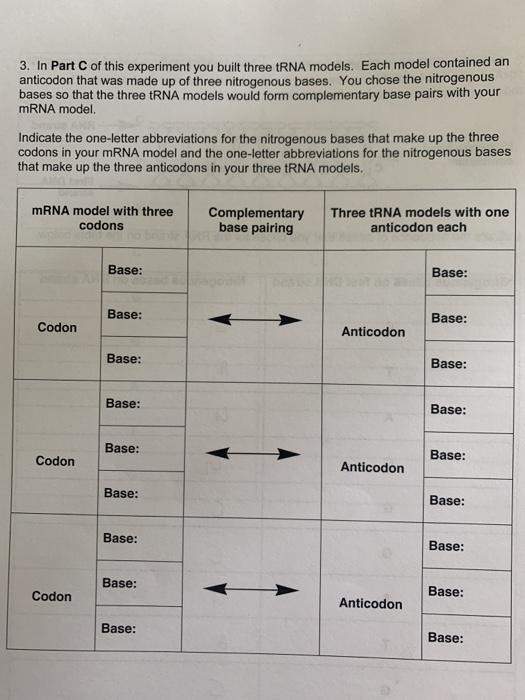 Solved 3. in Part C of this experiment vou built three tRNA | Chegg.com