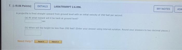 Solved A projectile is fired straight upward from ground | Chegg.com