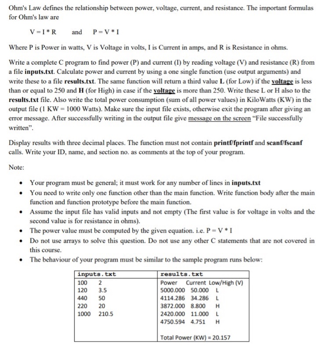 Solved Ohm's Law defines the relationship between power, | Chegg.com