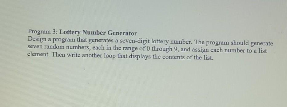 Solved Program 3 Lottery Number Generator Design A Program