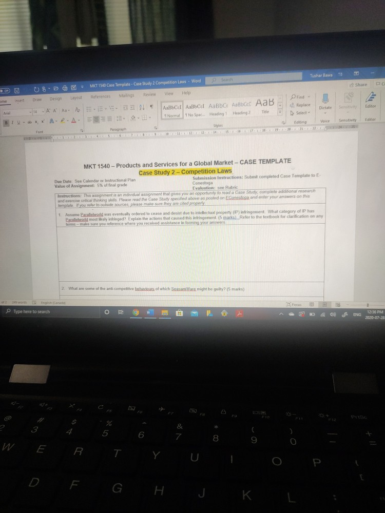 Tushar Bawa Te MCT 1540 Case Template - Case Study 2 | Chegg.com