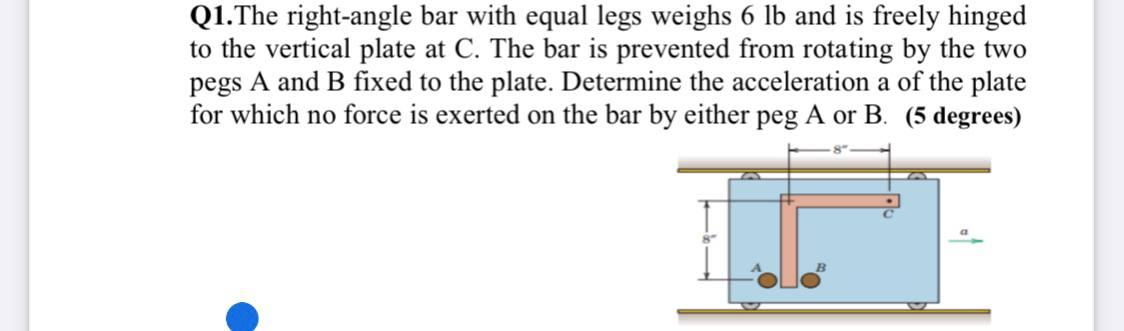 Solved Q1.The right-angle bar with equal legs weighs 6 lb | Chegg.com