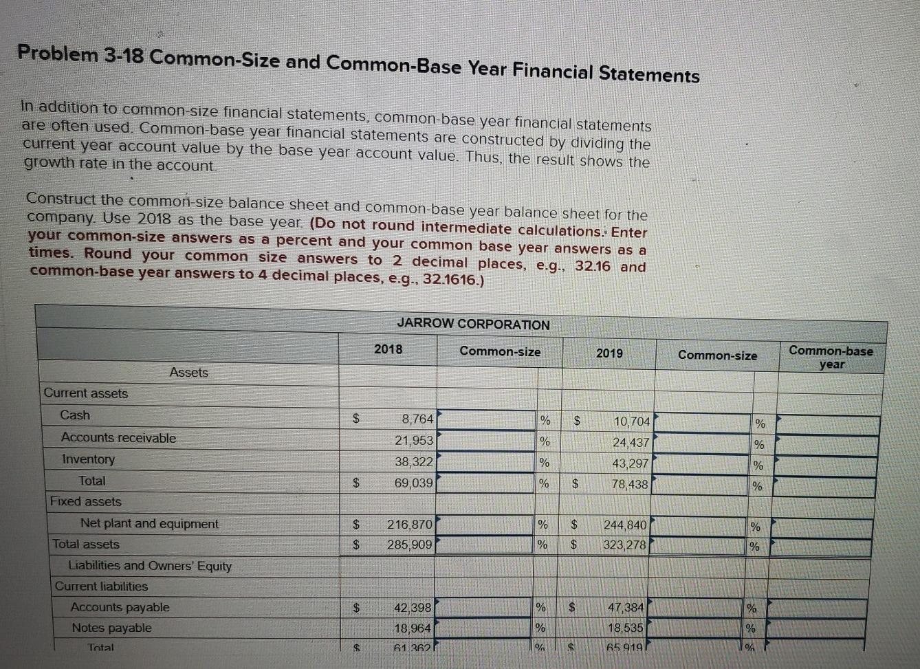 Solved Problem 3-18 Common-Size and Common-Base Year | Chegg.com