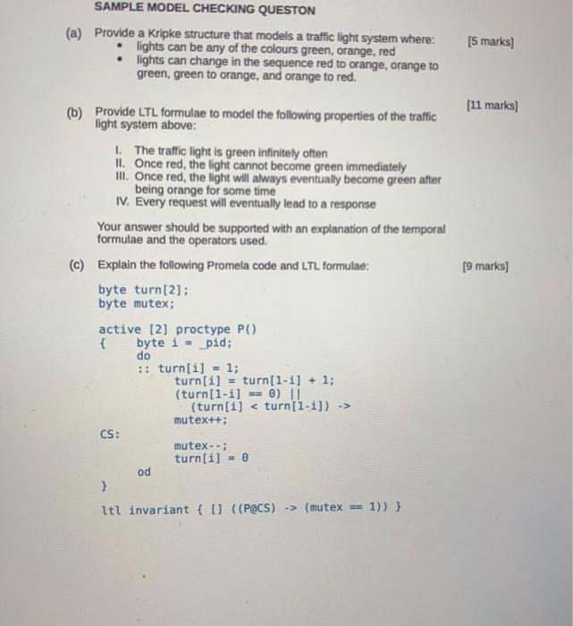 SAMPLE MODEL CHECKING QUESTON (a) Provide a Kripke | Chegg.com