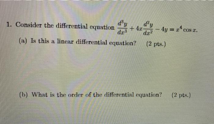 Solved 1. Consider the differential equation - +4.c dat 2 4y | Chegg.com
