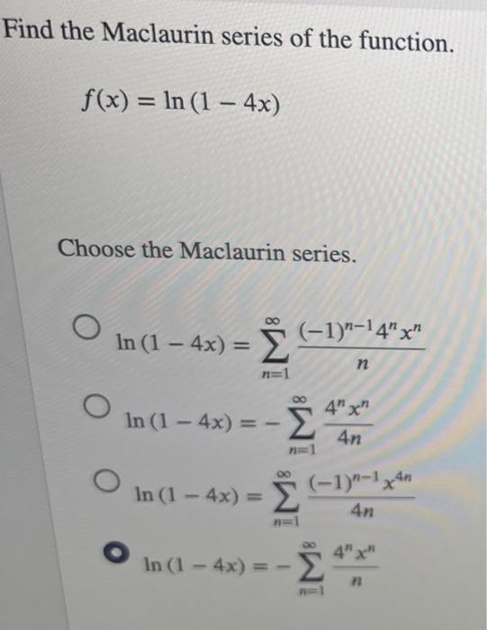 Solved Find the Maclaurin series of the function. | Chegg.com