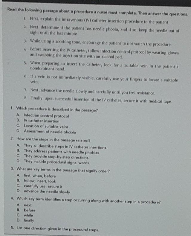 Solved Read the following passage about a procedure a nurse | Chegg.com