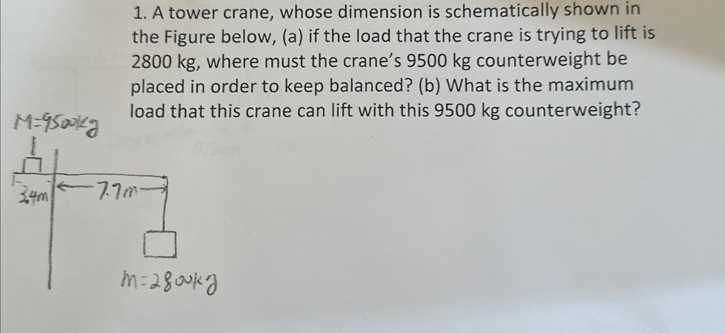Solved A tower crane, whose dimension is schematically shown | Chegg.com