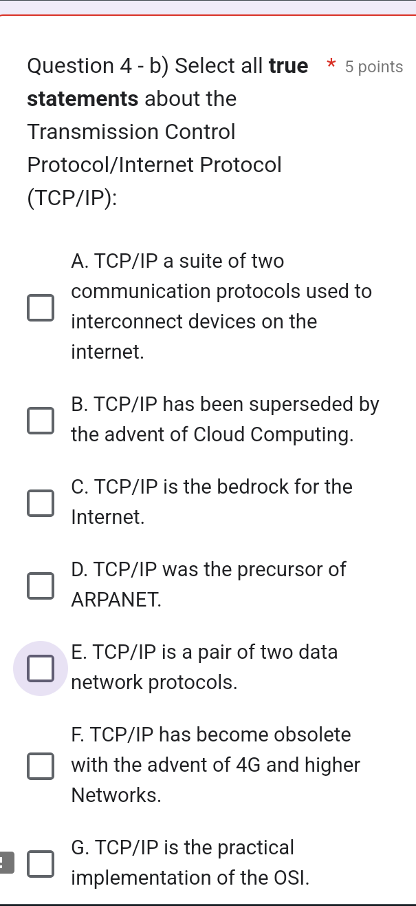 Solved Question 4 - ﻿b) ﻿Select all true5 ﻿pointsstatements | Chegg.com