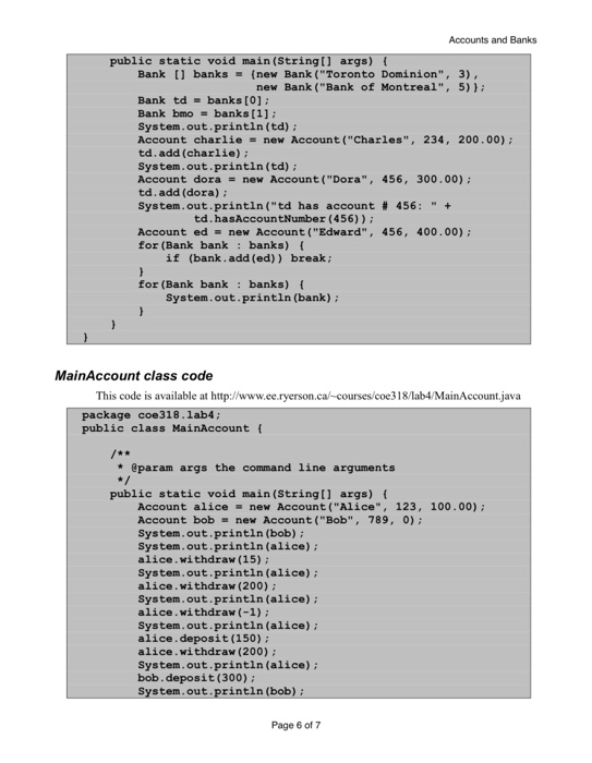 Solved Accounts and Banks coe318 Lab 4: Bank Accounts | Chegg.com