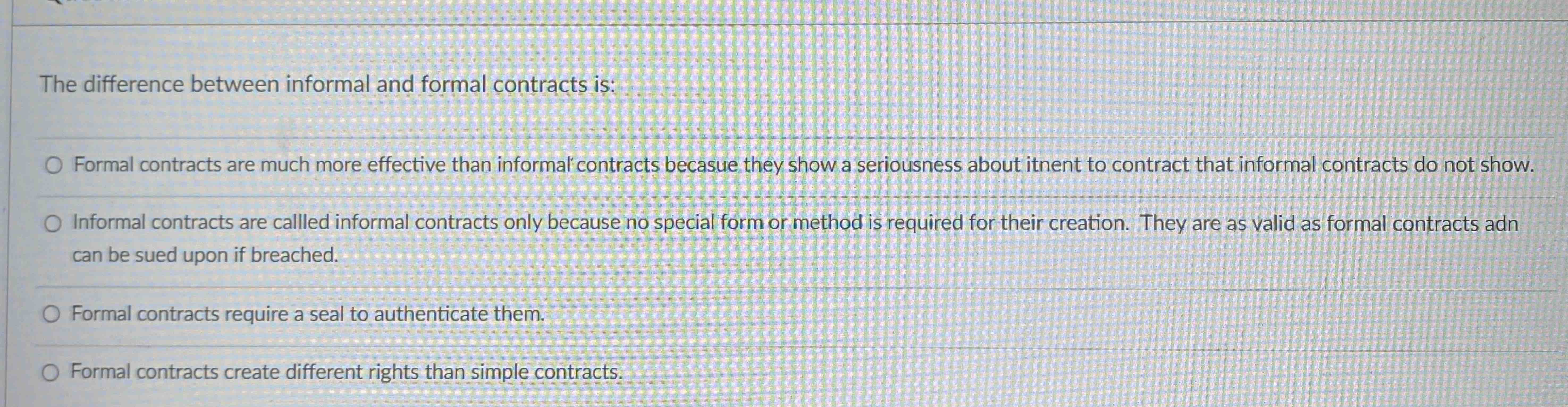 Solved The difference between informal and formal contracts | Chegg.com
