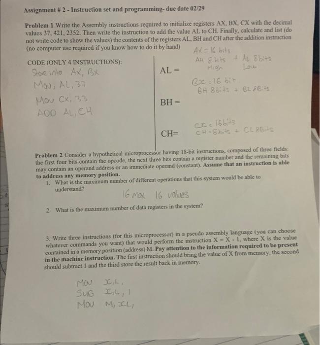 Solved Problem 1 Write the Assembly instructions required to | Chegg.com