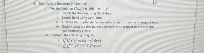 Solved 4 Multivariate functions (40 points) a. For the | Chegg.com