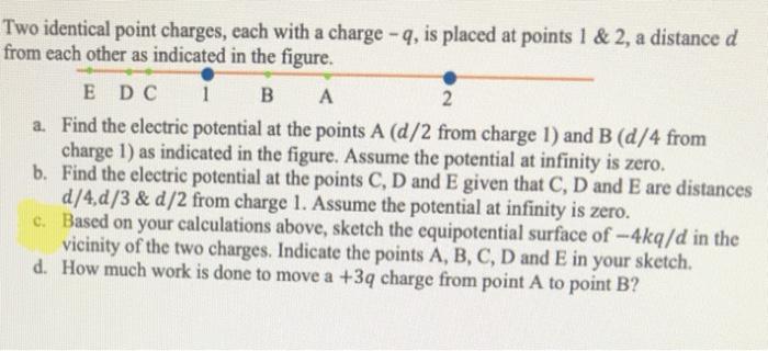 Solved Two identical point charges, each with a charge - q, | Chegg.com