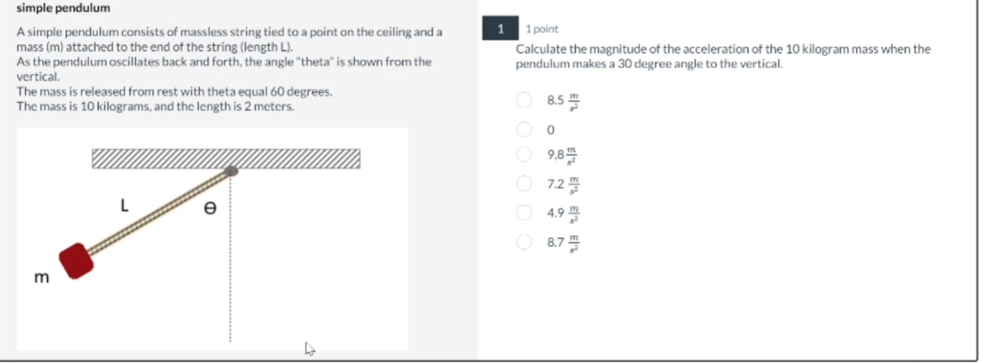Solved 1 ﻿pointCalculate the magnitude of the acceleration | Chegg.com
