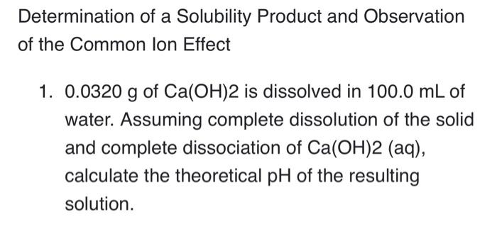 Solved Determination of a Solubility Product and Observation | Chegg.com