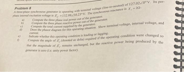 Solved Problem 8 A three-phase synchronous generator is | Chegg.com