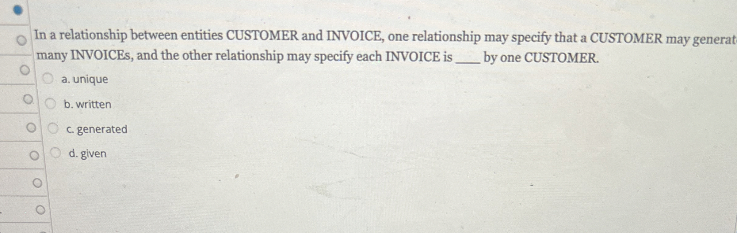 Solved In a relationship between entities CUSTOMER and | Chegg.com