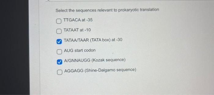 Solved Select the sequences relevant to prokaryotic | Chegg.com