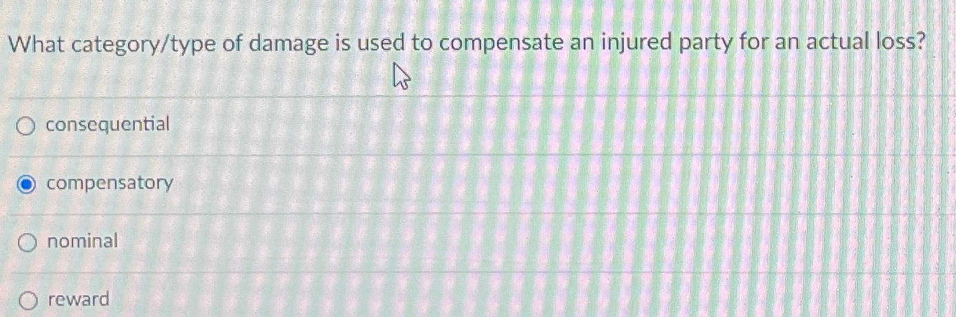Solved What category/type of damage is used to compensate an | Chegg.com