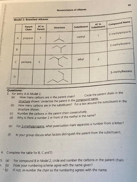 Solved 3. For entry A in Model 2. How many carbons are in | Chegg.com