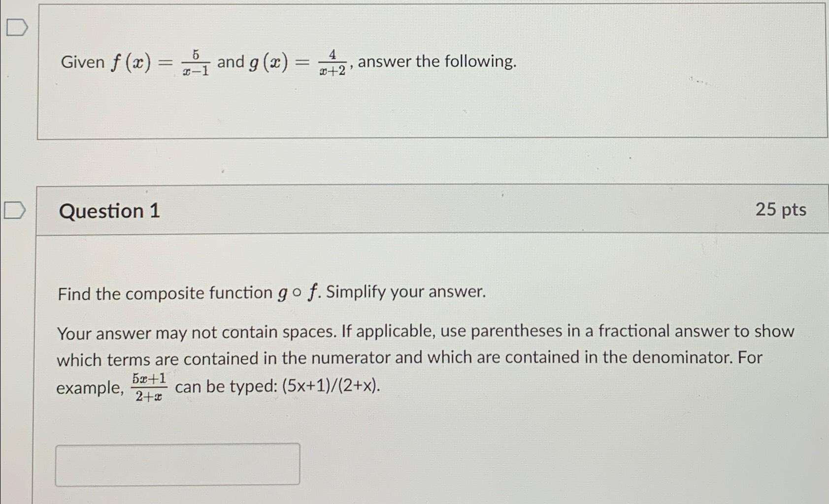 Solved Given f(x)=5x-1 ﻿and g(x)=4x+2, ﻿answer the | Chegg.com