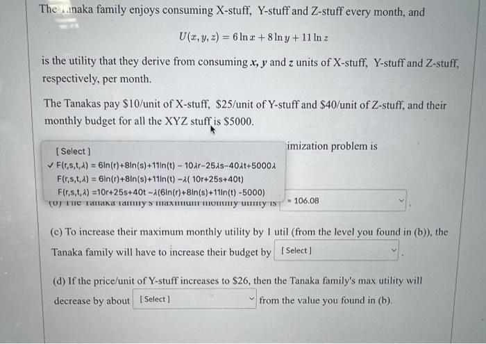 Thu Tanaka family enjoys consuming X-stuff, Y-stuff | Chegg.com