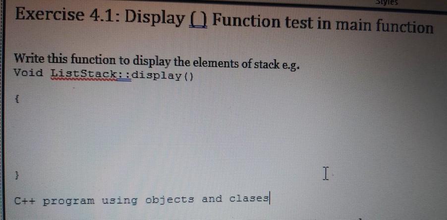 Solved Exercise 4.1: Display Function test in main function | Chegg.com