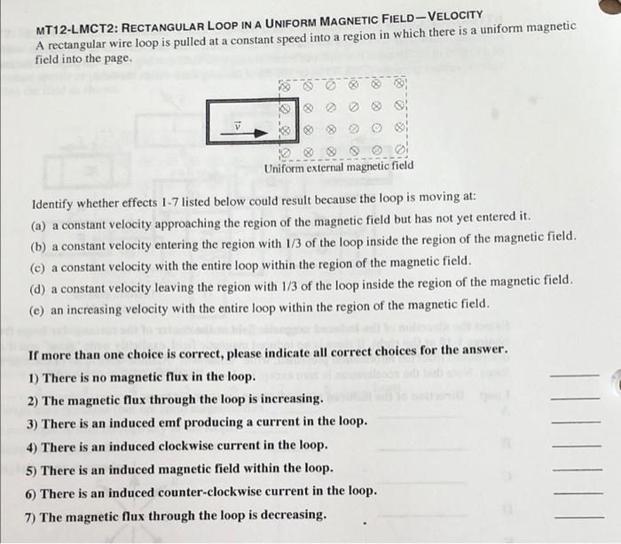 Solved MT12-LMCT2: RECTANGULAR LOOP IN A UNIFORM MAGNETIC | Chegg.com