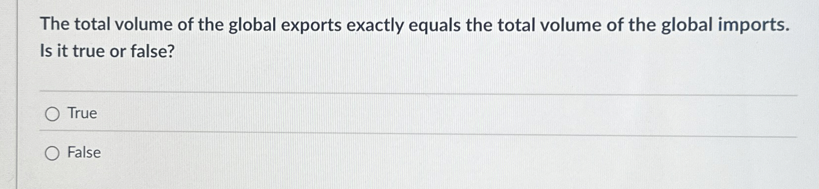 Solved The total volume of the global exports exactly equals | Chegg.com