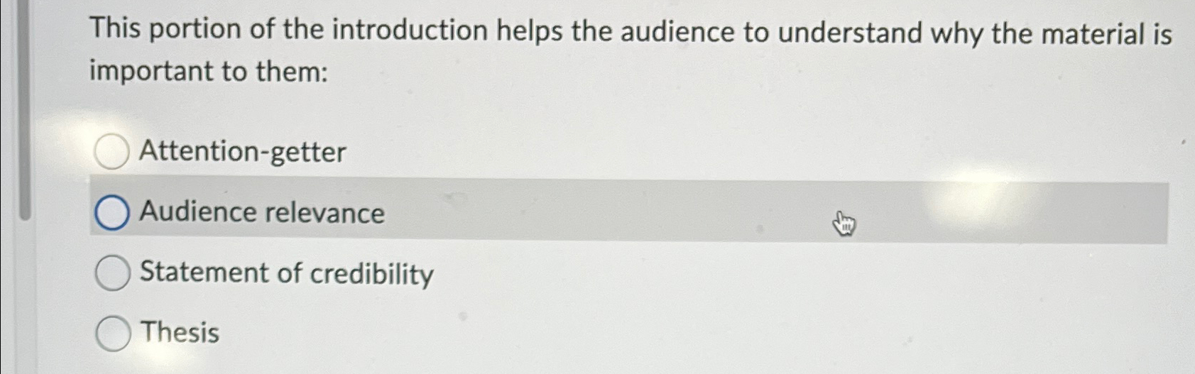 Solved This portion of the introduction helps the audience | Chegg.com