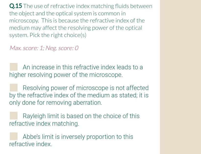 Solved Q.15 The use of refractive index matching fluids | Chegg.com
