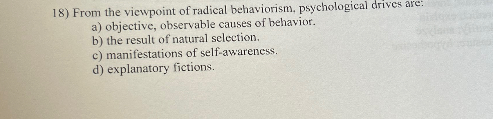 Solved From the viewpoint of radical behaviorism, | Chegg.com