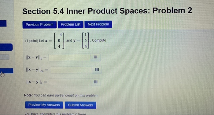 Solved Section 5.4 Inner Product Spaces: Problem 2 Previous | Chegg.com