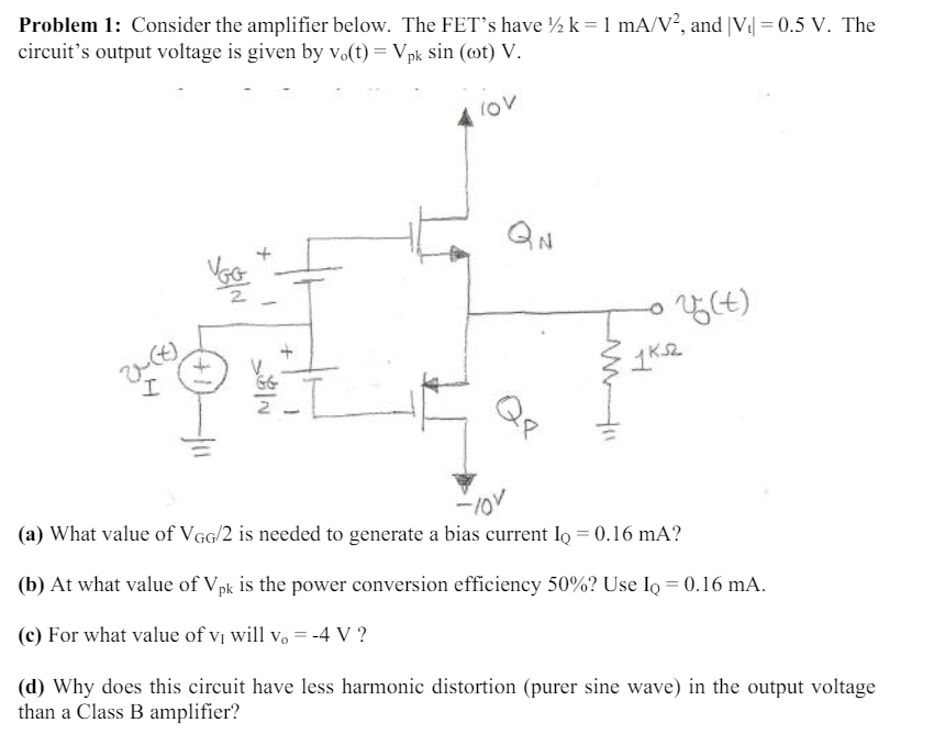 Solved Problem 1: Consider the amplifier below. The FET's | Chegg.com