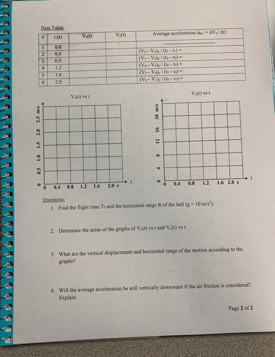 Solved PROJECTILE MOTION LAB #2 PHYSICS 2010 Objectives: To | Chegg.com