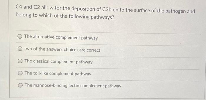 Solved C4 and C2 allow for the deposition of C3b on to the | Chegg.com
