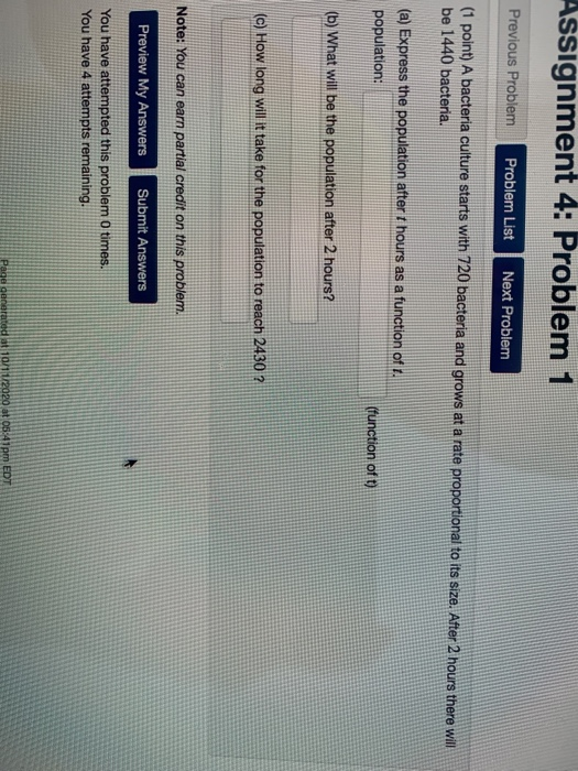 Solved Assignment 4: Problem 1 Previous Problem Problem List | Chegg.com